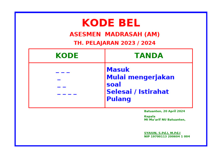 Kode Bel Ujian 2013 | PDF