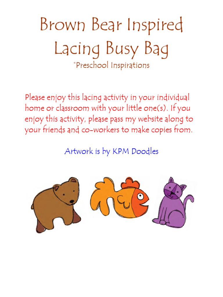 Brown Bear Inspired Lacing Busy Bag | PDF