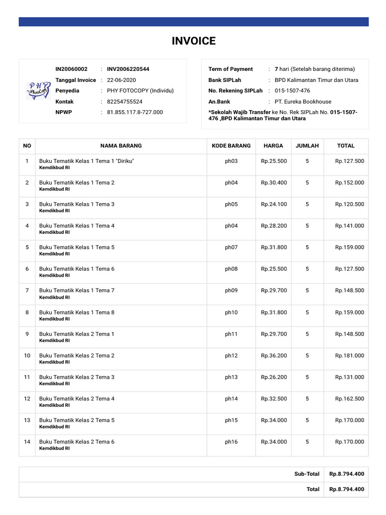 Invoice Sdn 001 Teluk Semanting Pdf