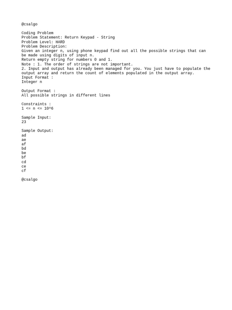 11.return Keypad - String | PDF