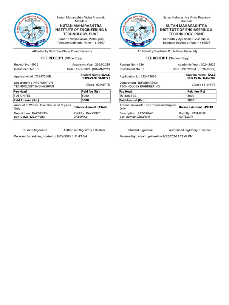 Fee Receipt | PDF