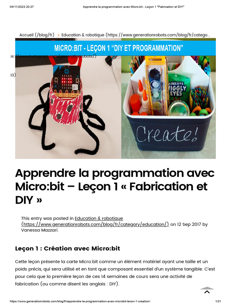 Apprendre La Programmation Avec Micro - Bit - Leçon 1 - Fabrication Et ...