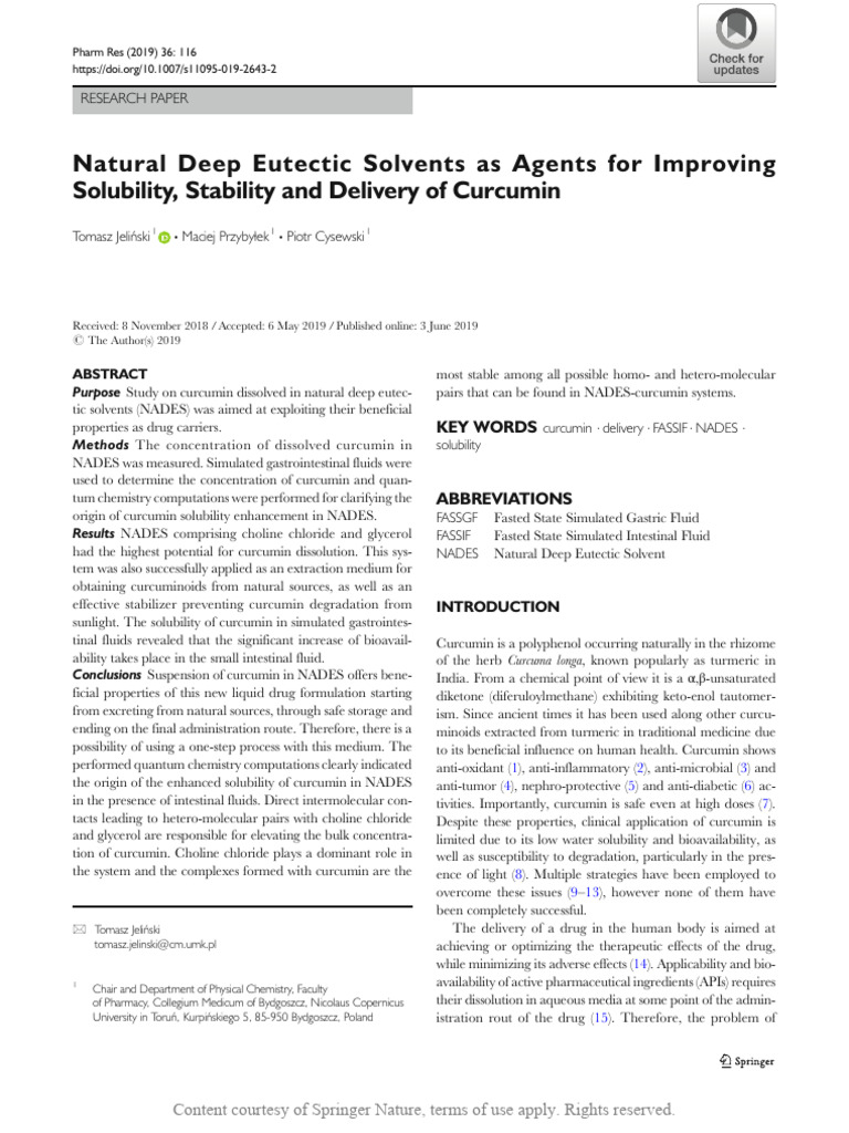 Natural Deep Eutectic Solvents As Agents For Impro | PDF