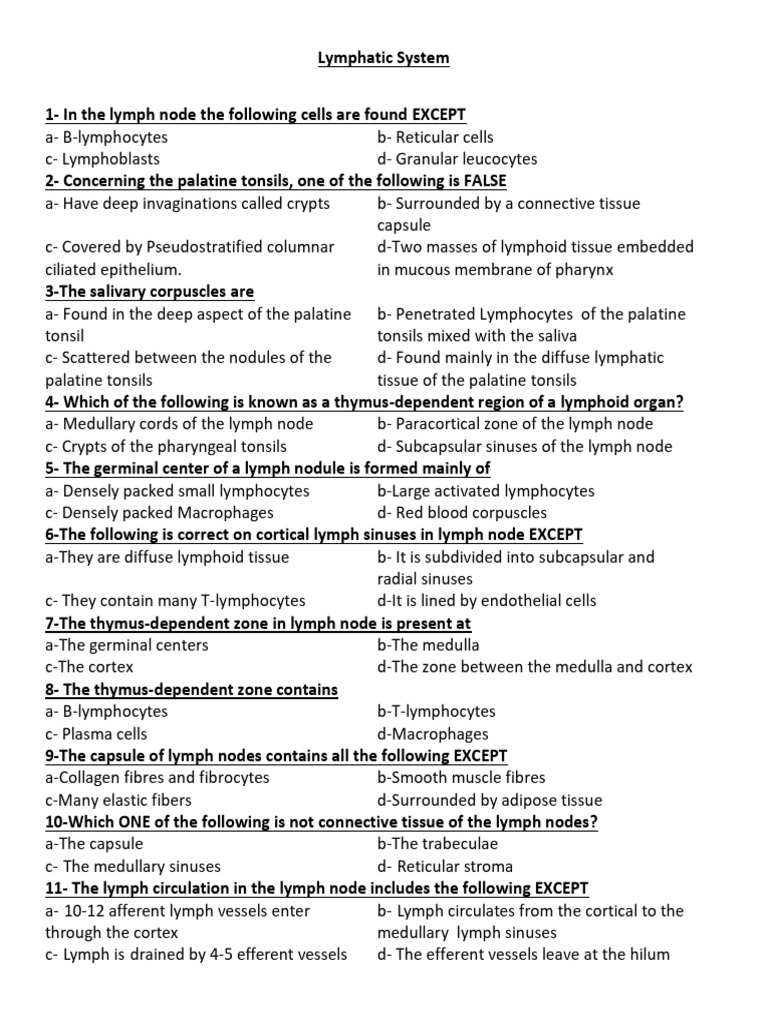 Lymphatic MCQ-2 | PDF