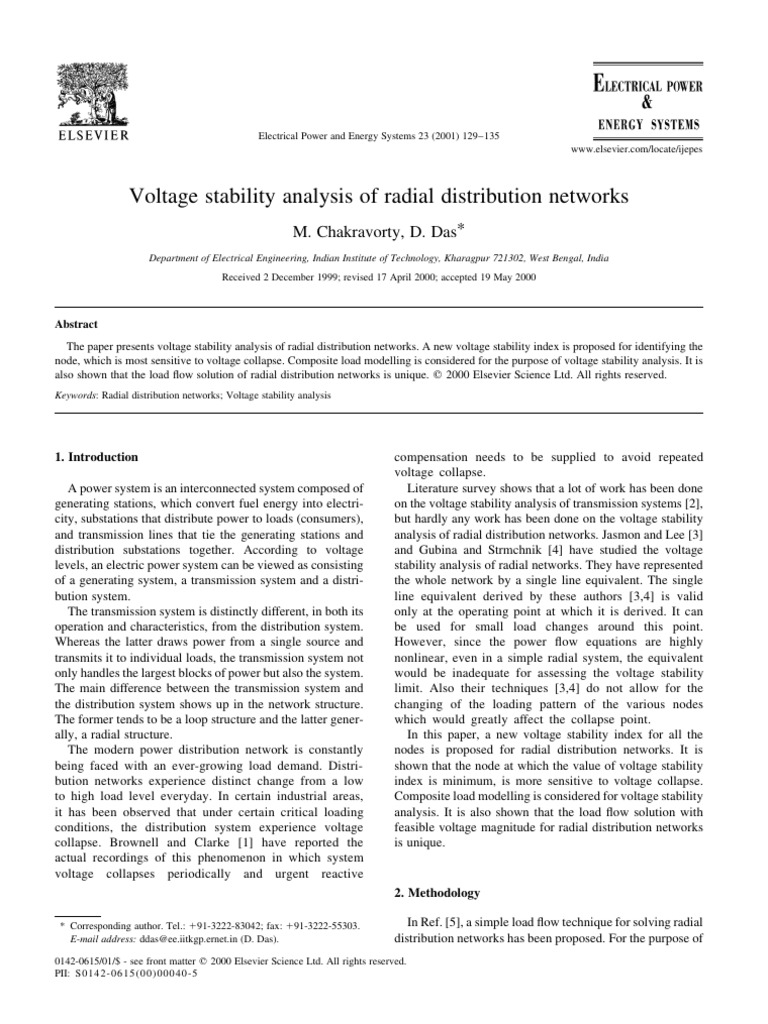chakravorty2001 Voltage stability for radial distribution network | PDF