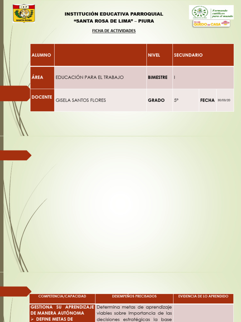 Copia de FICHA DE APRENDIZAJE EPT - 5° | PDF