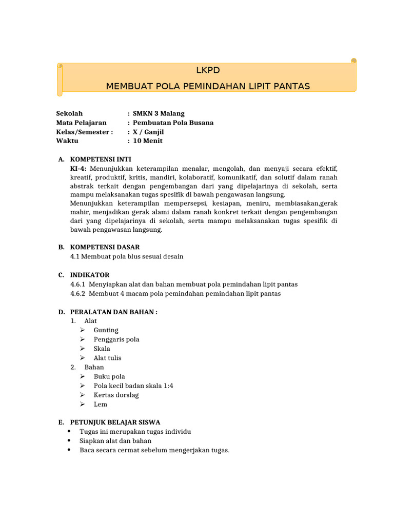 LKPD Lipit Pantas | PDF