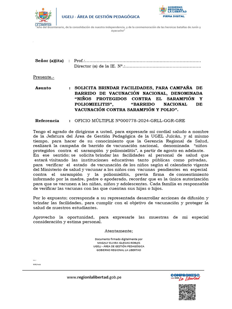 Oficio Multiple 000130 2024 GGR GRE Ugelj Agp | PDF