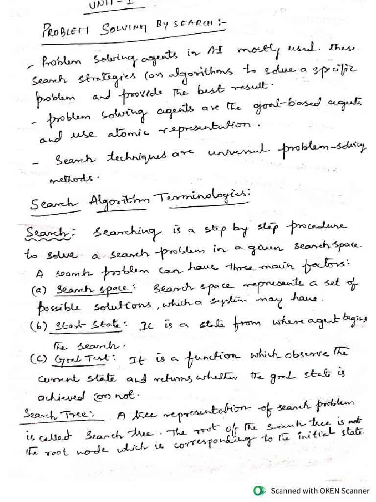AI Search Algorithms Notes UNIT I | PDF