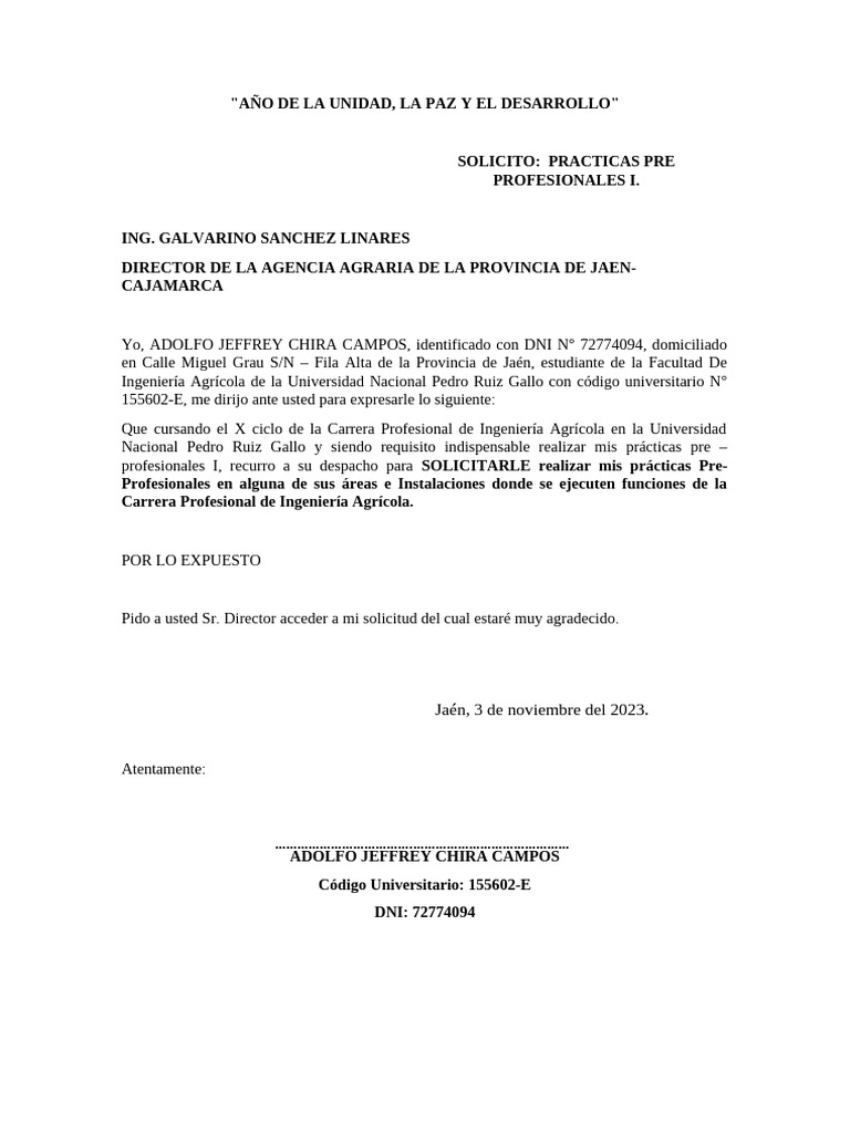 Solicitud de Practicas Pre-Profesionales | PDF