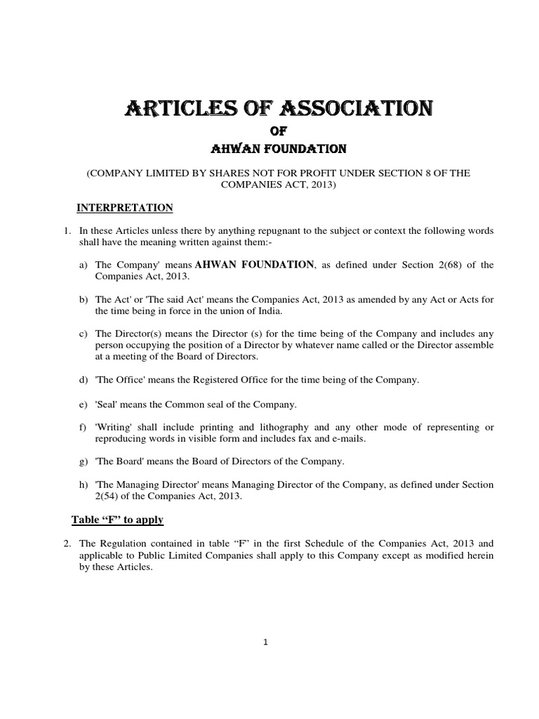 Article of Association | PDF