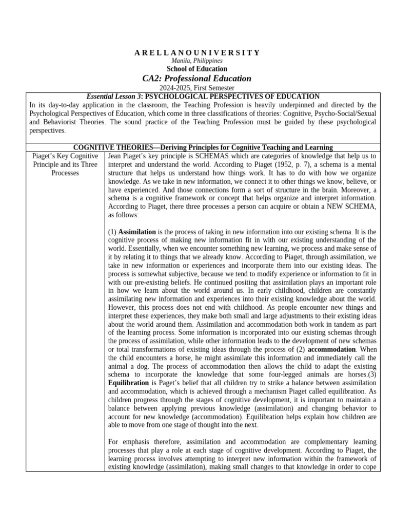 Essential Lesson 3 PSYCHOLOGICAL PERSPECTIVES OF EDUCATION | PDF