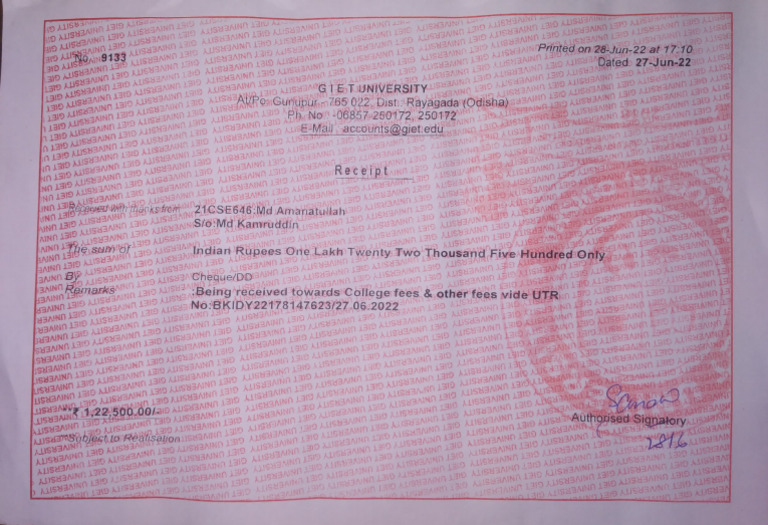 Fees Receipt (2nd Sem) | PDF