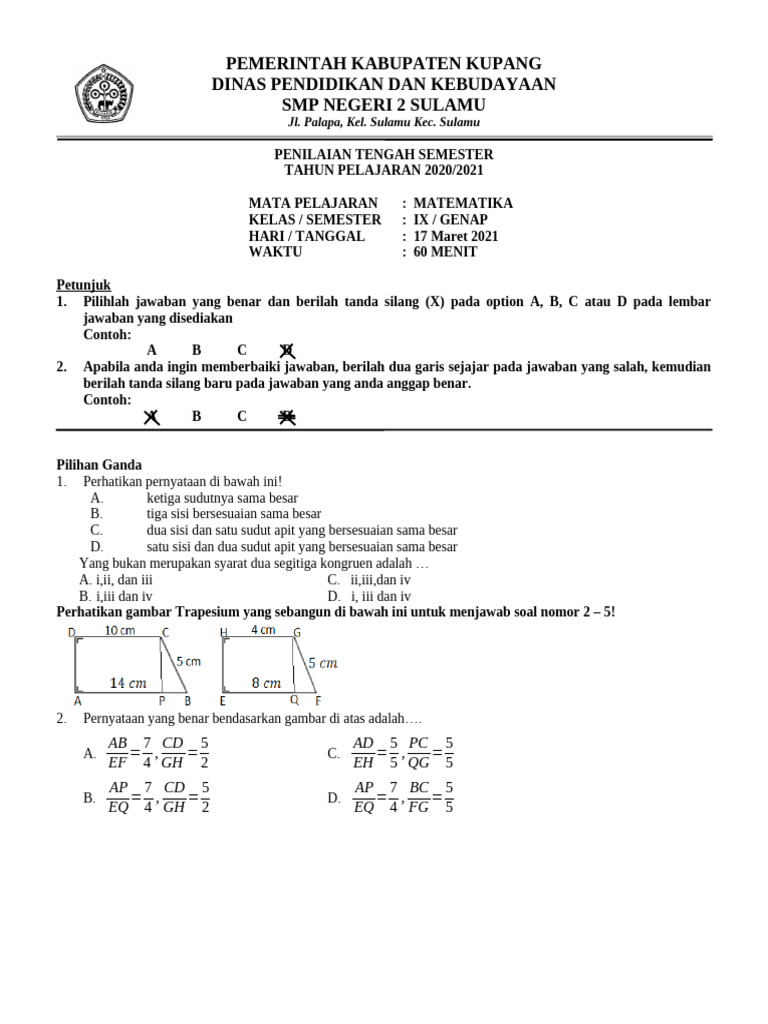 Soal PTS Math 9 | PDF