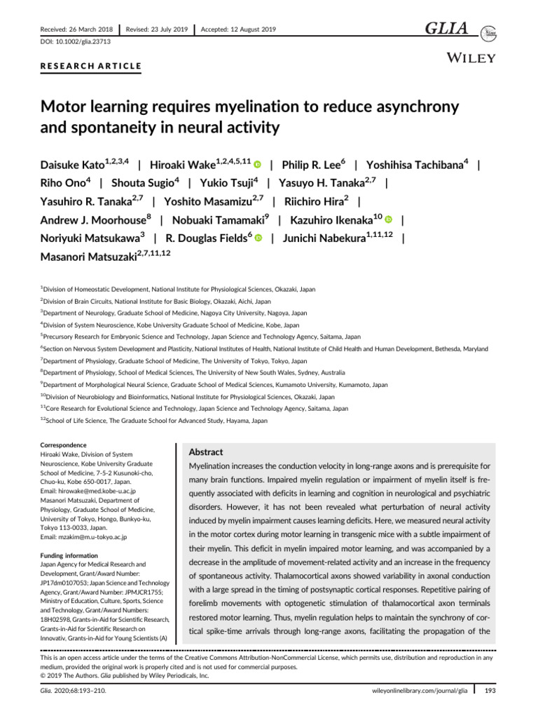Motor Learning Requires Myelination To Reduce Asynchrony | PDF Motor Learning Requires Myelination To Reduce Asynchrony | PDF