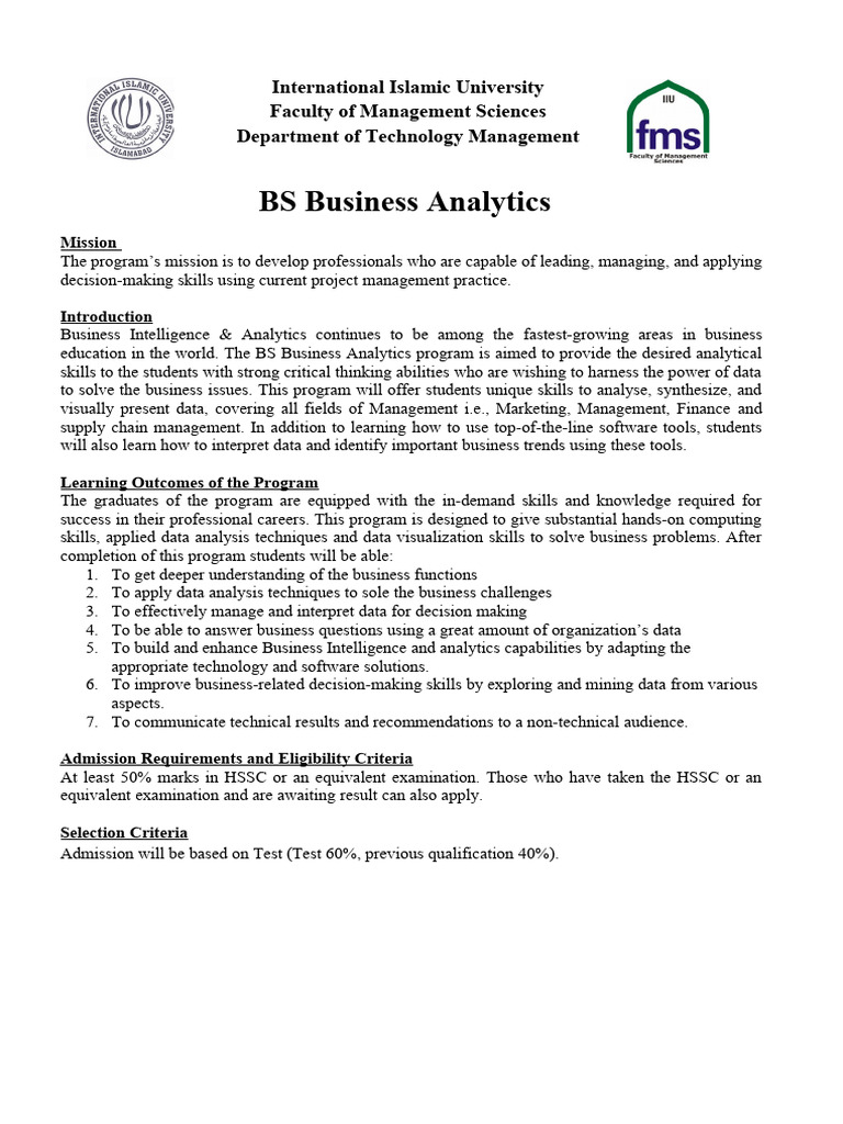 BS Business Analytics Program Overview | PDF | Analytics | Career & Growth