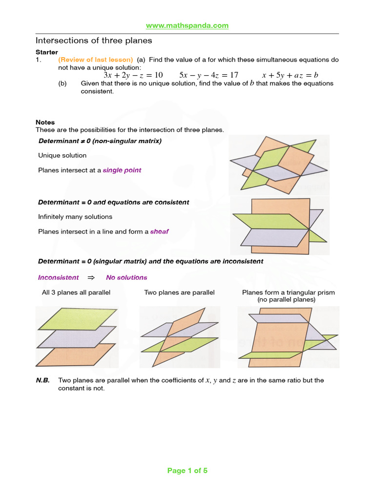 Intersections of Planes LESSON | PDF | Determinant | Matrix (Mathematics)