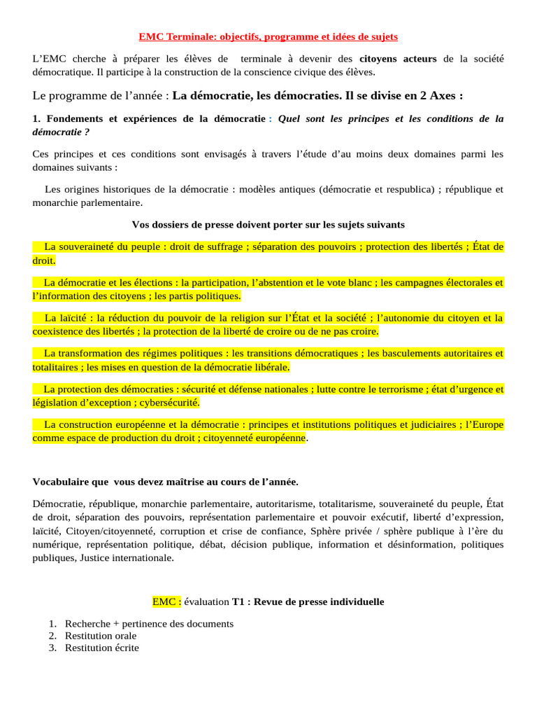 2021 EMC Terminale Fiche 2 Consignes | PDF
