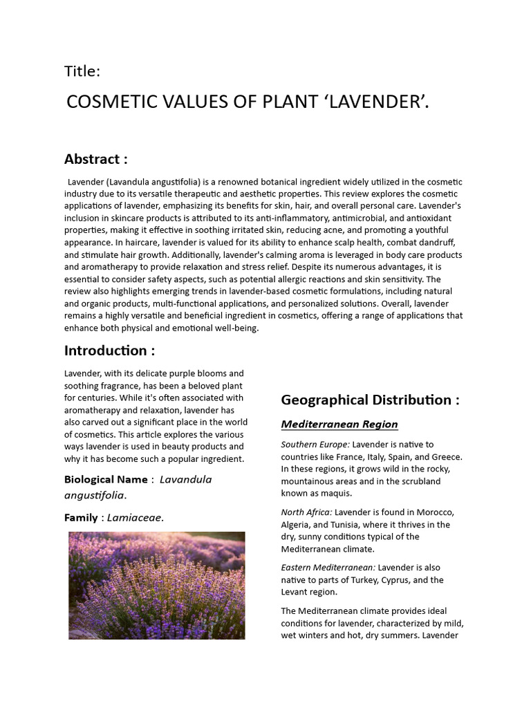 Yashad Chavan - Lavandula Angustifolia | PDF | Lavandula | Technology & Engineering