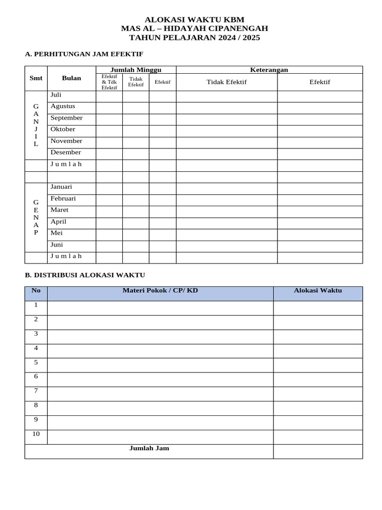 Alokasi Waktu Mahida | PDF