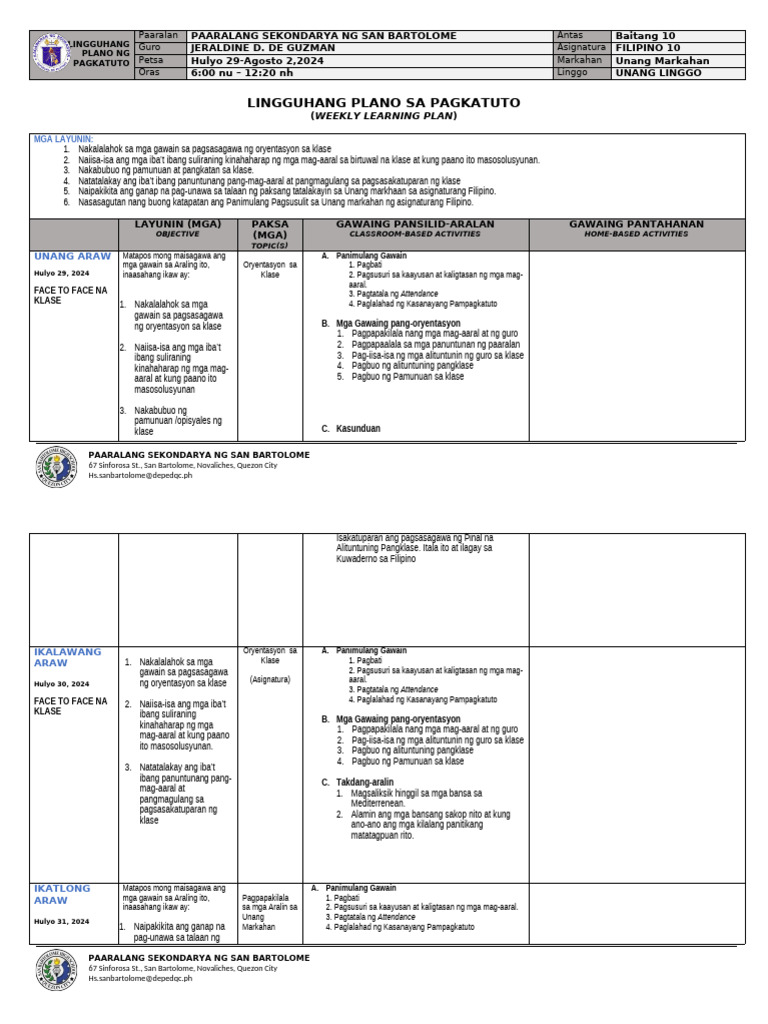 LPP q1 Week 1 Orientation | PDF