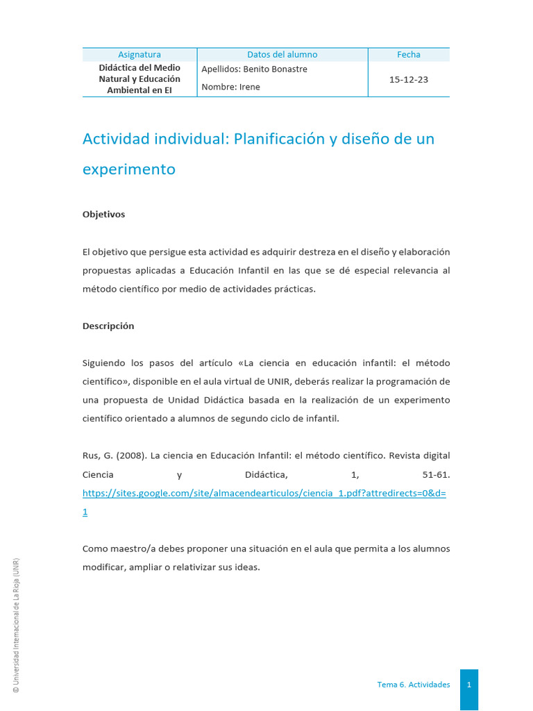 Inf32 t6 Act | PDF | Educación de la primera infancia | Experimentar