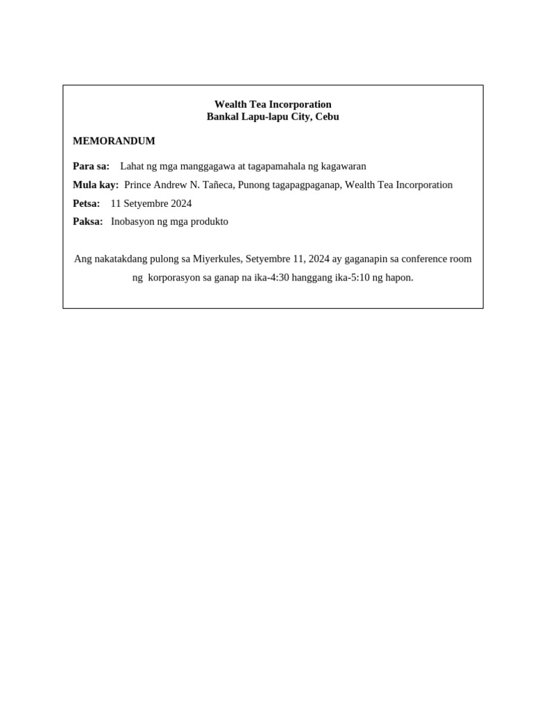 Filipino Memorandum Agenda at Katitikan NG Pulong | PDF