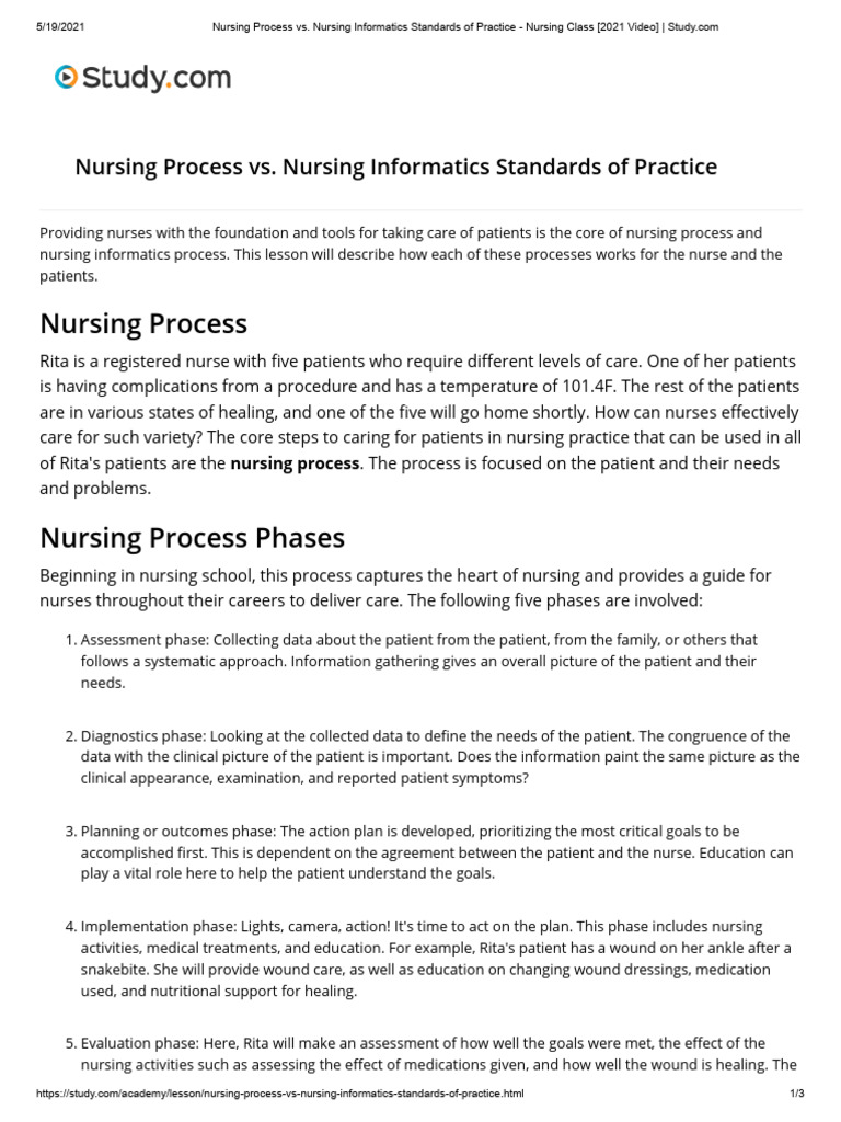 Nursing Process vs. Nursing Informatics Standards of Practice | PDF