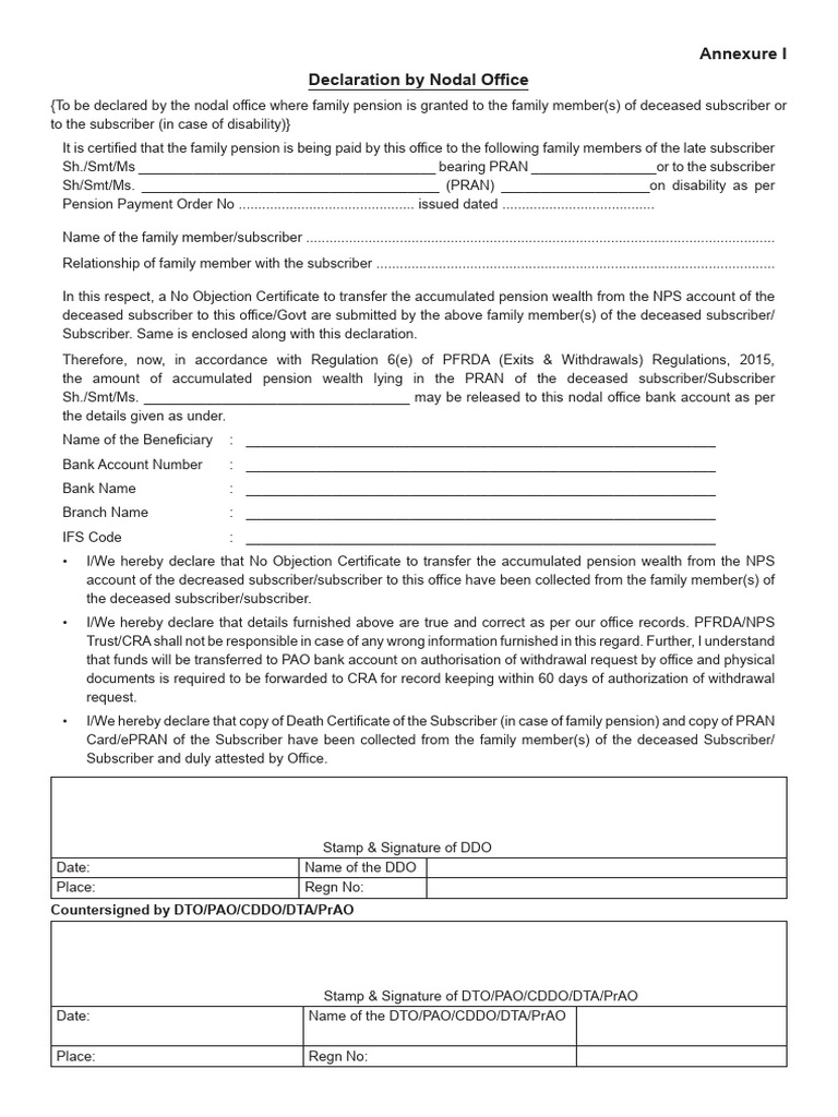 Family Disability Pension Withdrawal Form | PDF