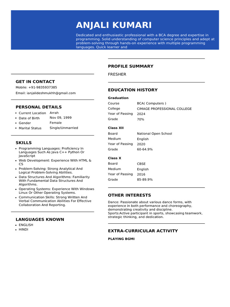 Anjali Resume | PDF