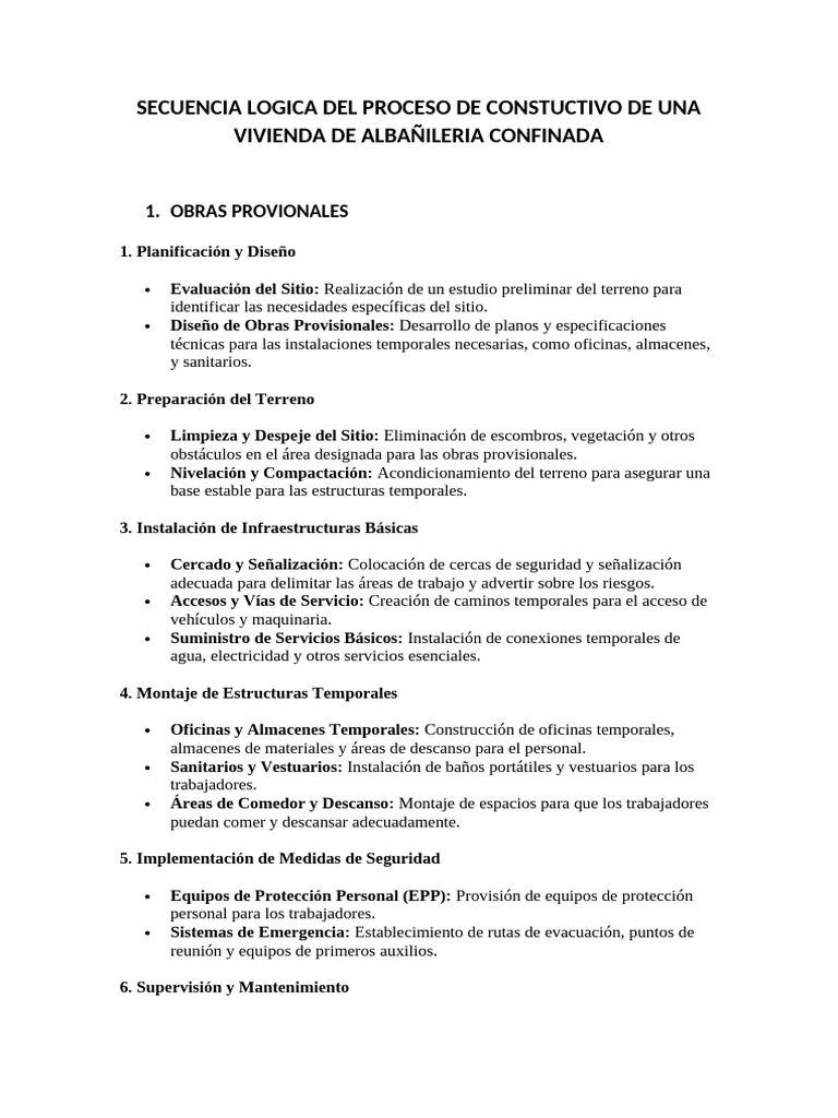 Secuencia Logica Del Proceso de Constuctivo de Una Vivienda de Albañileria Confinada | PDF
