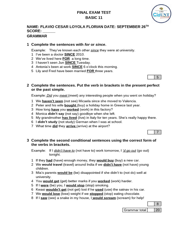 Final Exam Test Basic 11 | PDF