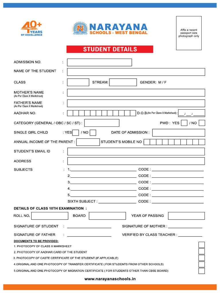 Student Details Form For Cbse Reg. - Xii - 2024-25 | PDF