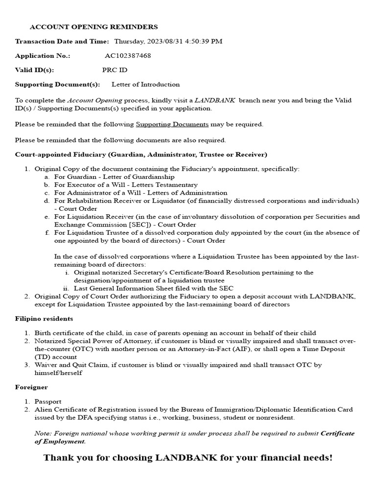 Landbank Account | PDF