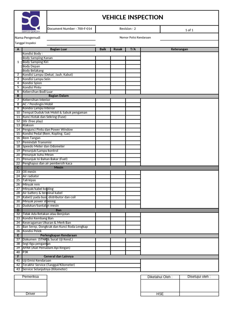 Vehicle Inspection | PDF