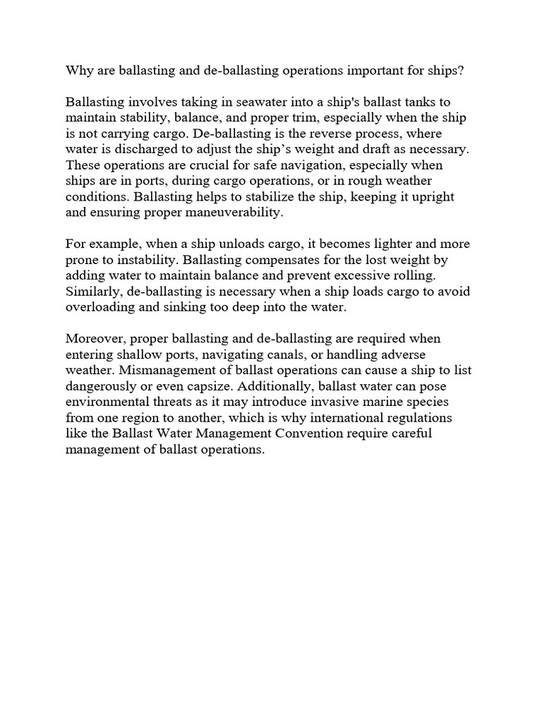 Ballasting and de-ballasting Operations Important for Ships | PDF