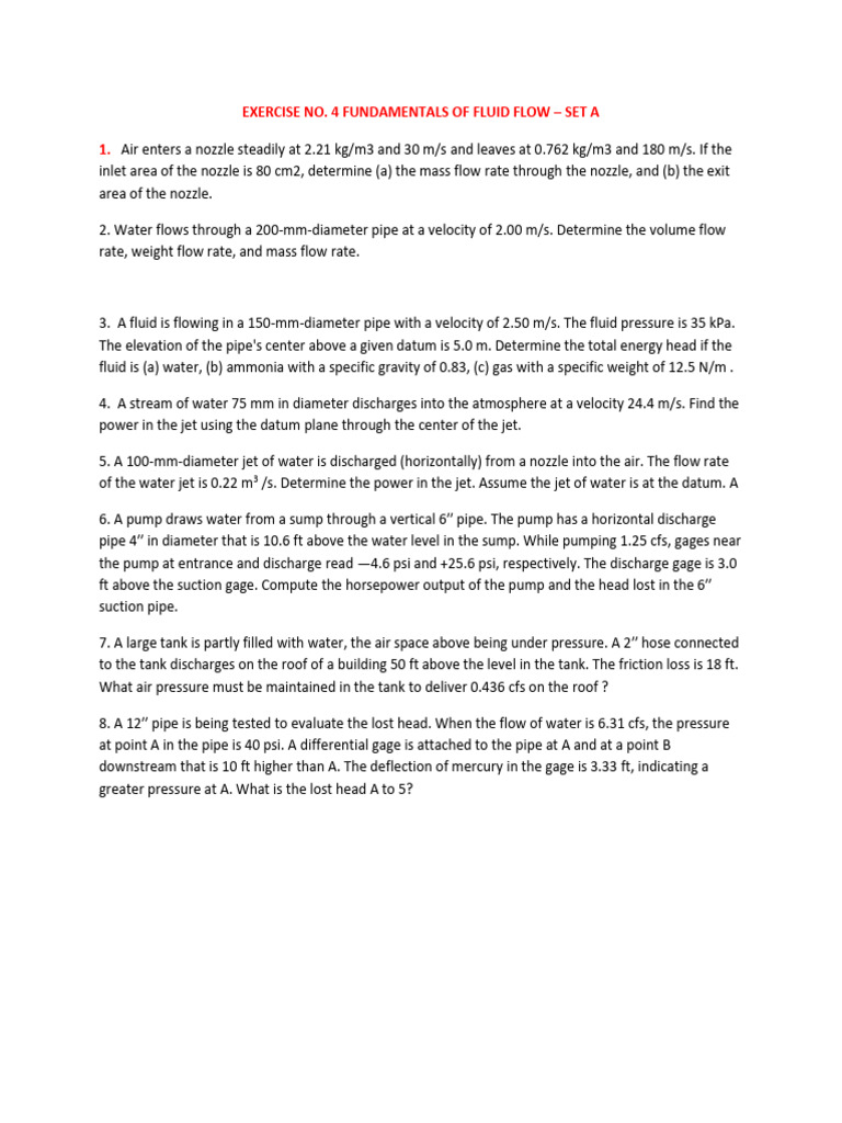 EXERCISE NO 4 FUND. FLOW OF FLUID SEAT A Odd Numbers | PDF