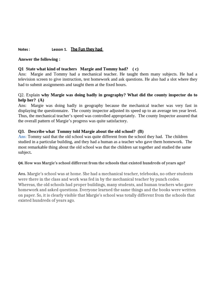 Grade 9 Lesson 1. The Fun They Had, 2024 | PDF