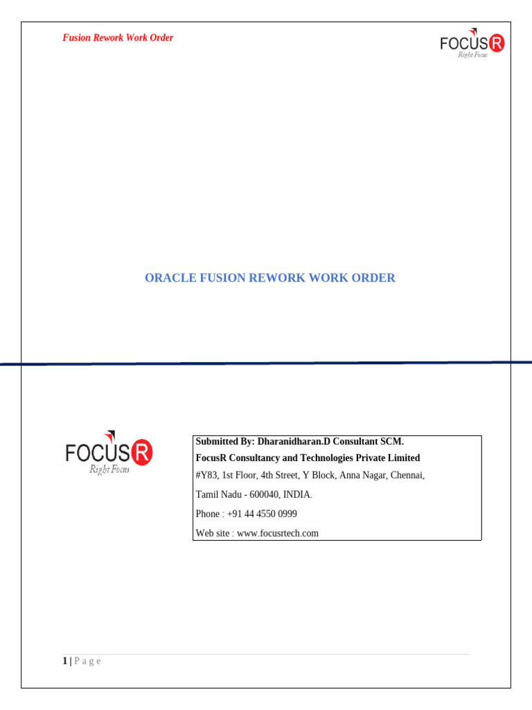 Fusion Rework Work Order Setups and Transactions Document. | PDF