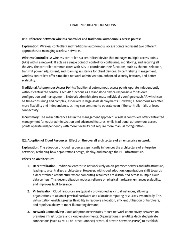 Final Important Questions Network | PDF