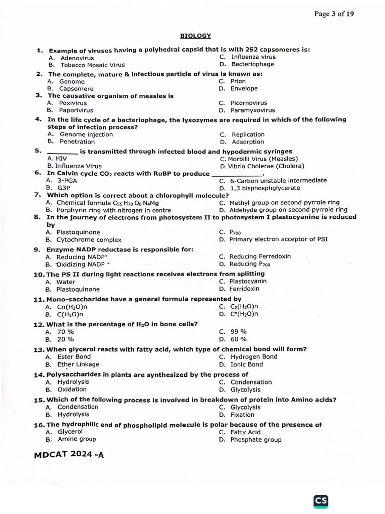 Uhs Mdcat Paper 2024 | PDF