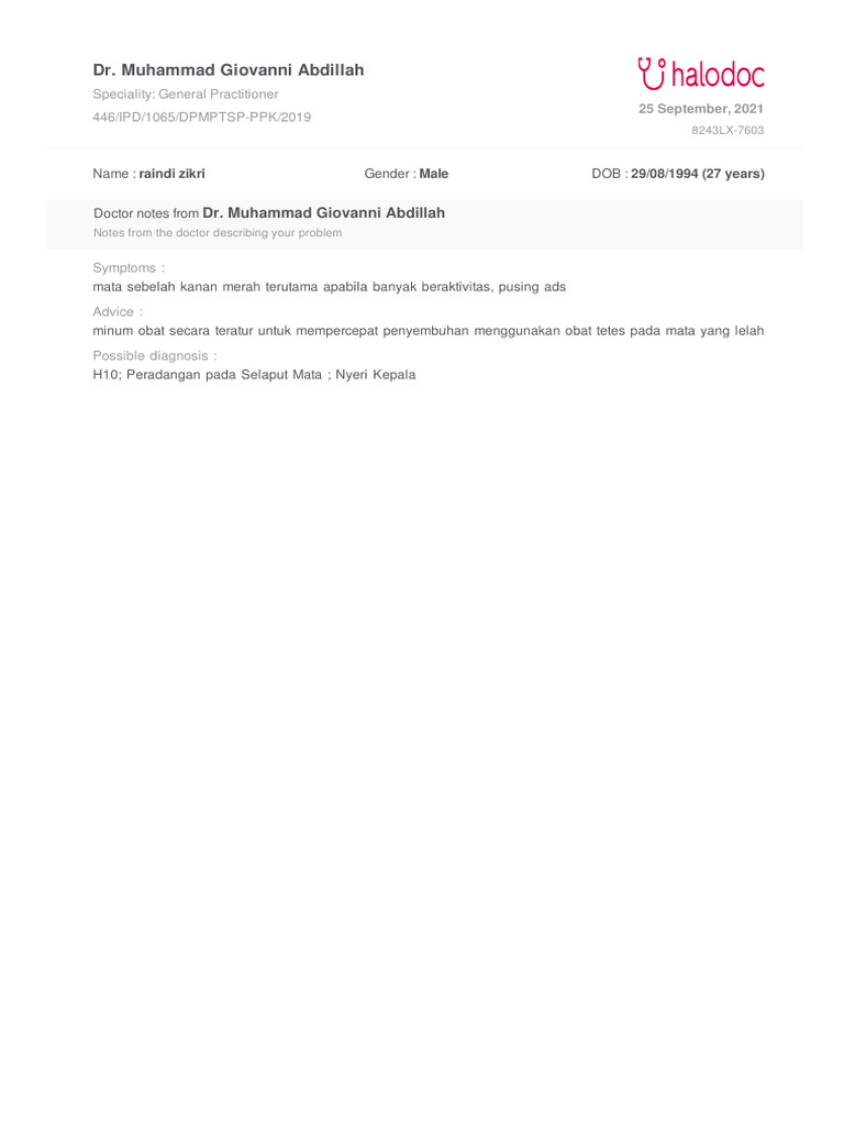 Surat Dokter Halo Dok | PDF