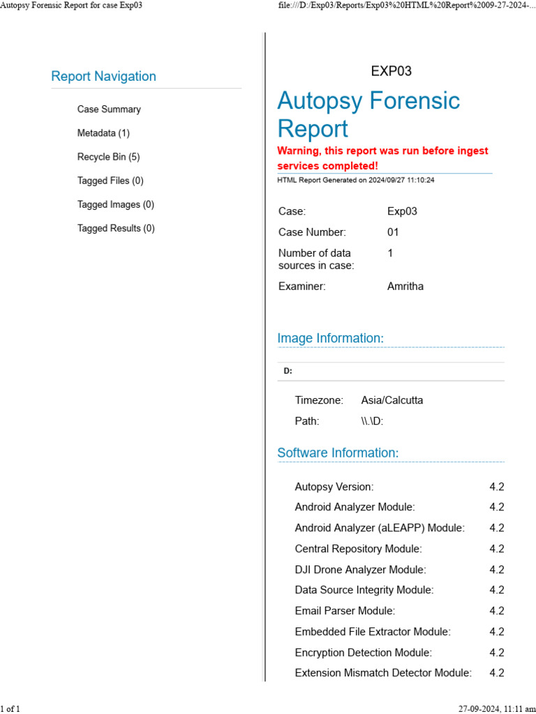 Autopsy Forensic Report For Case Exp03 | PDF