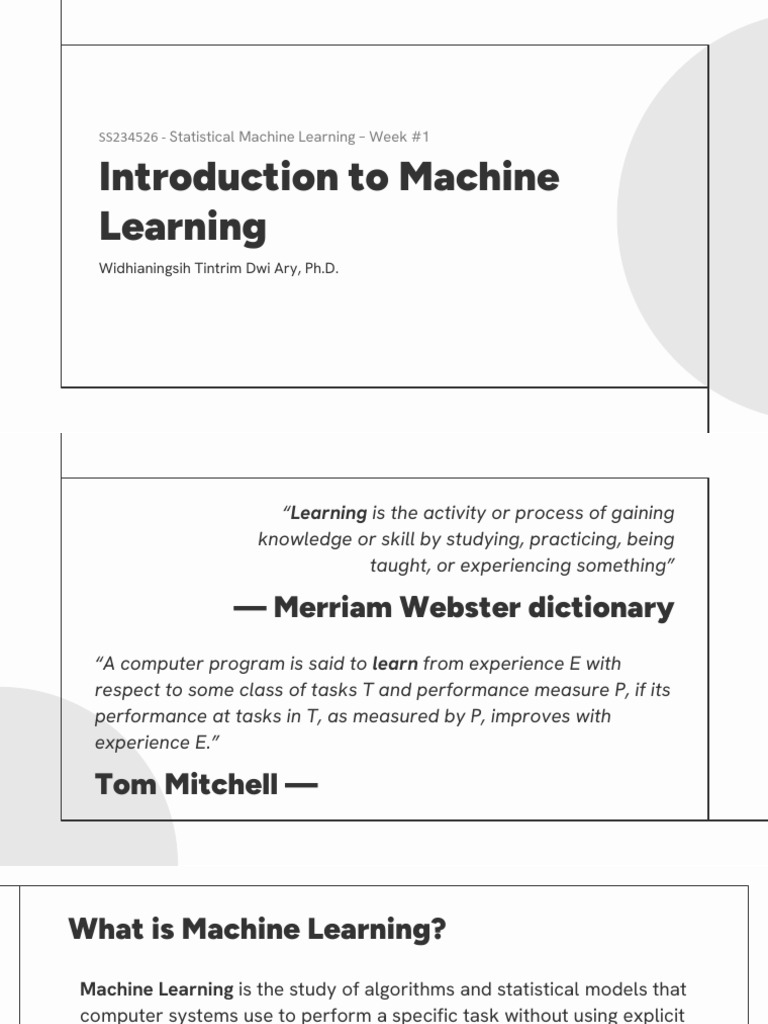 w1 Introduction To Machine Learning | PDF