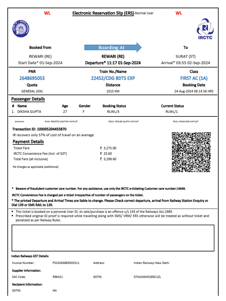 22452/CDG BDTS EXP First Ac (1A) : WL WL | PDF