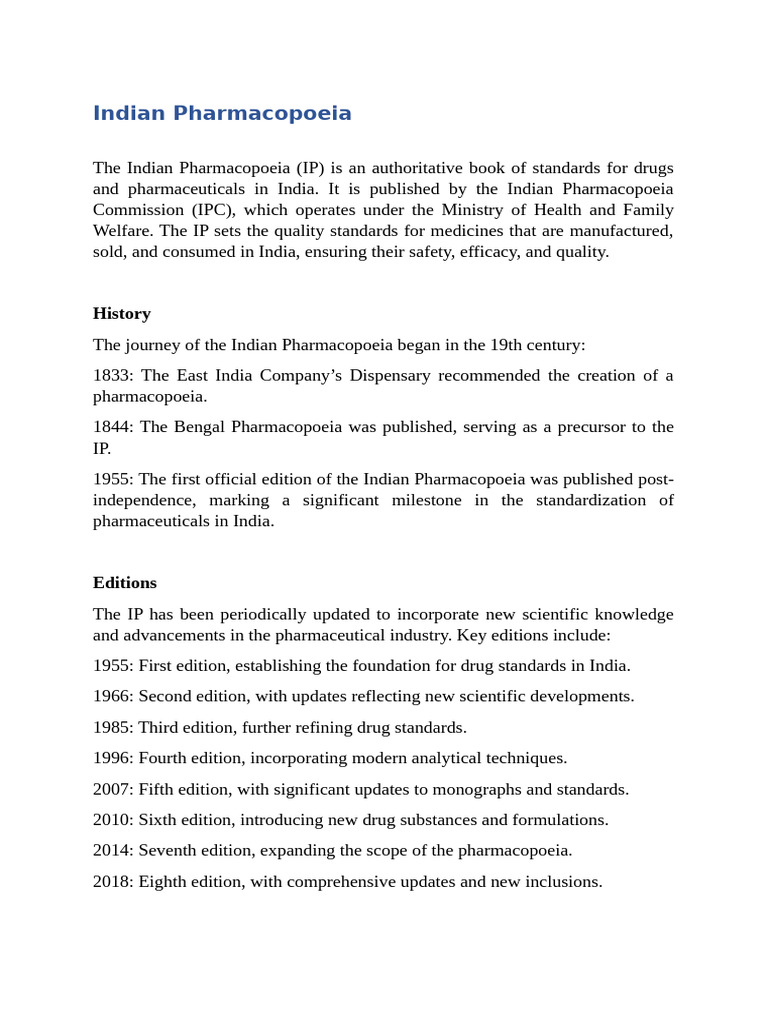Indian Pharmacopoeia | PDF