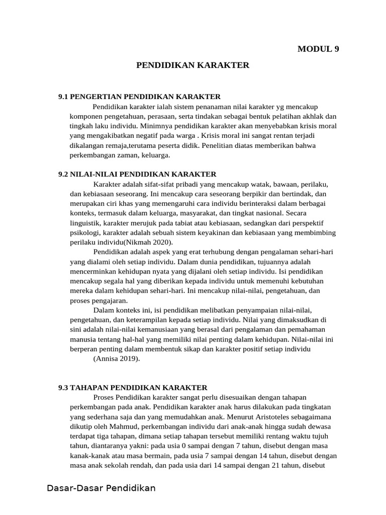 Modul 9 Pendidikan Karakter | PDF