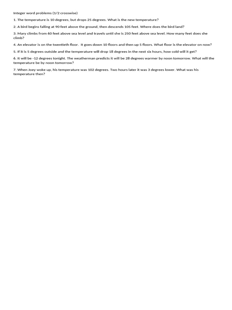 Integer Word Problems | PDF | Mystery, Thriller & Crime Fiction