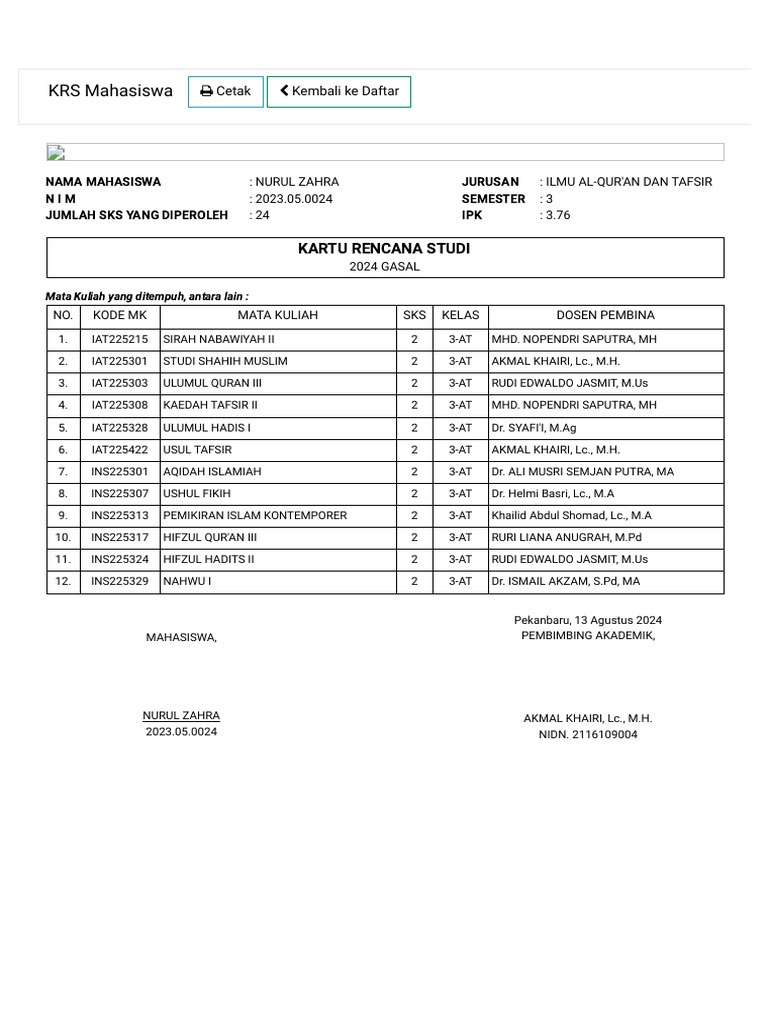KRS Mahasiswa | PDF
