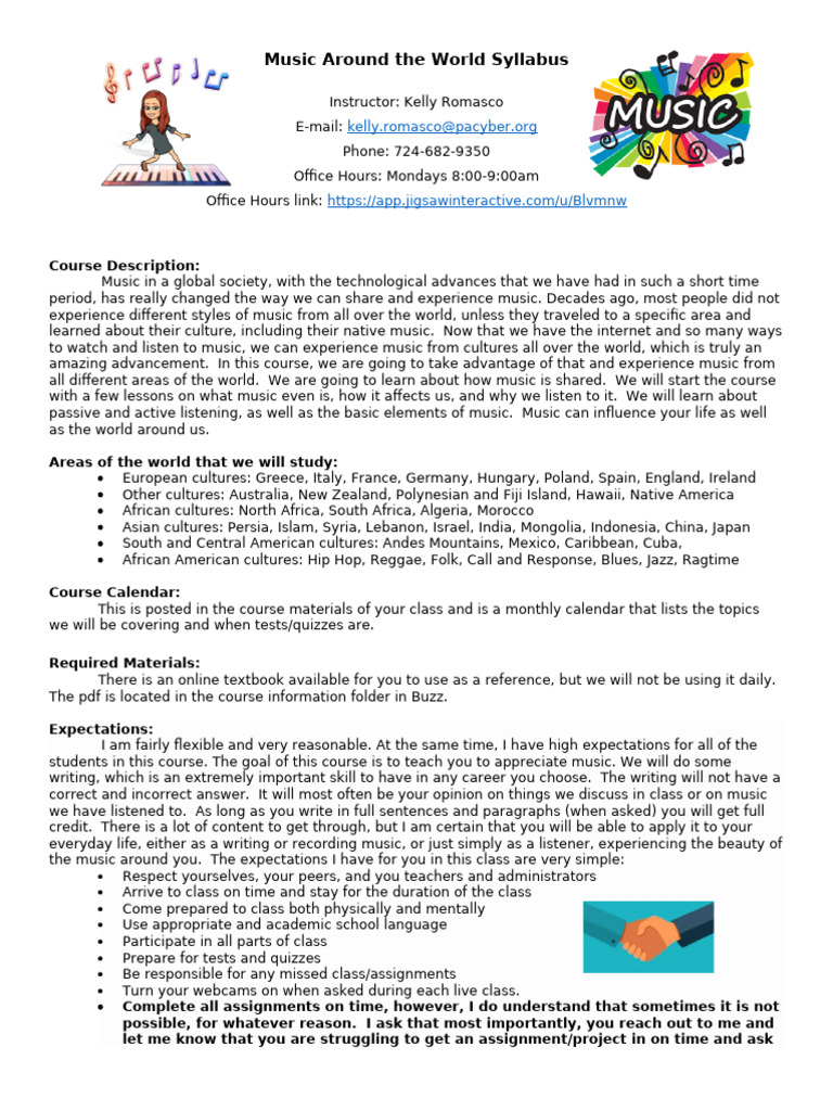 Music Around The World Class Syllabus | PDF